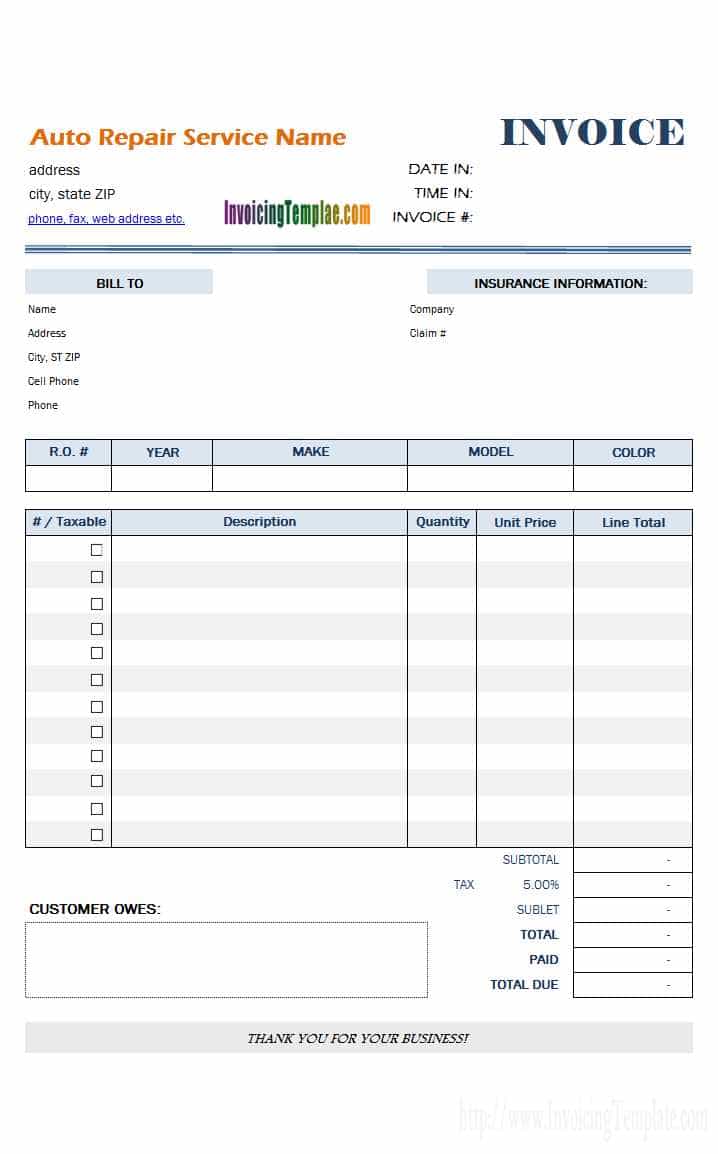 Openoffice Auto Repair Invoice Template Cards Design Templates