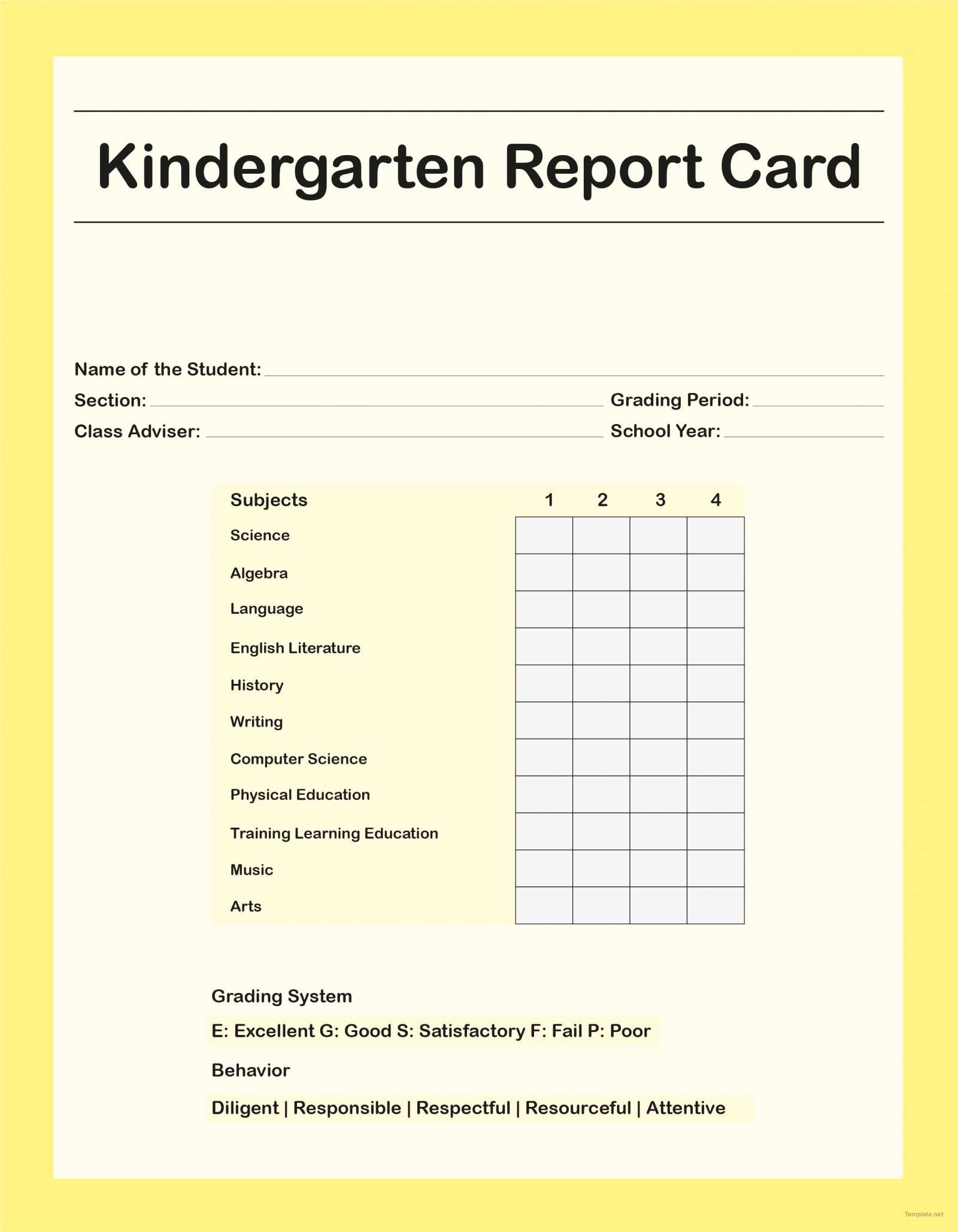 Printable Blank Report Card Template Customize And Print
