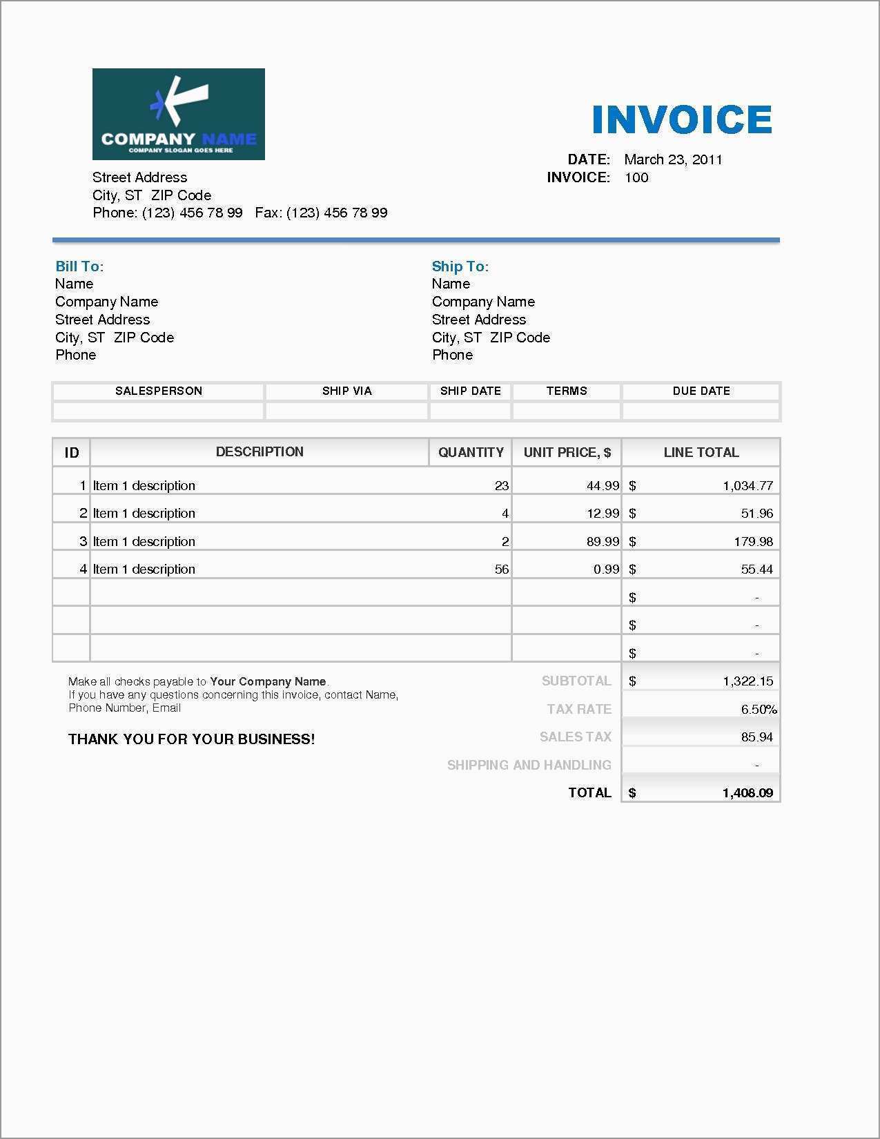 Free Auto Body Mechanic Invoice Template Word Pdf Free Printable Auto 