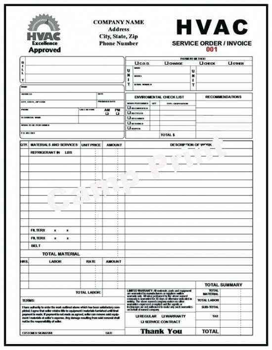 Hvac Repair Invoice Template Cards Design Templates