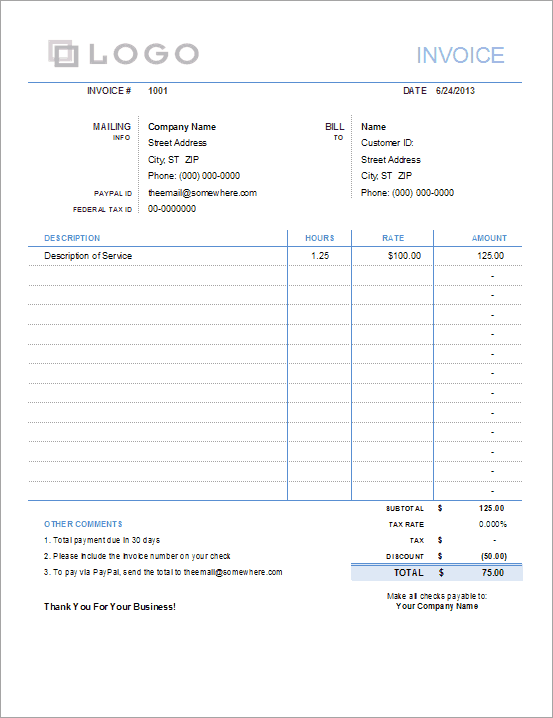 Hourly Contractor Invoice Template Cards Design Templates