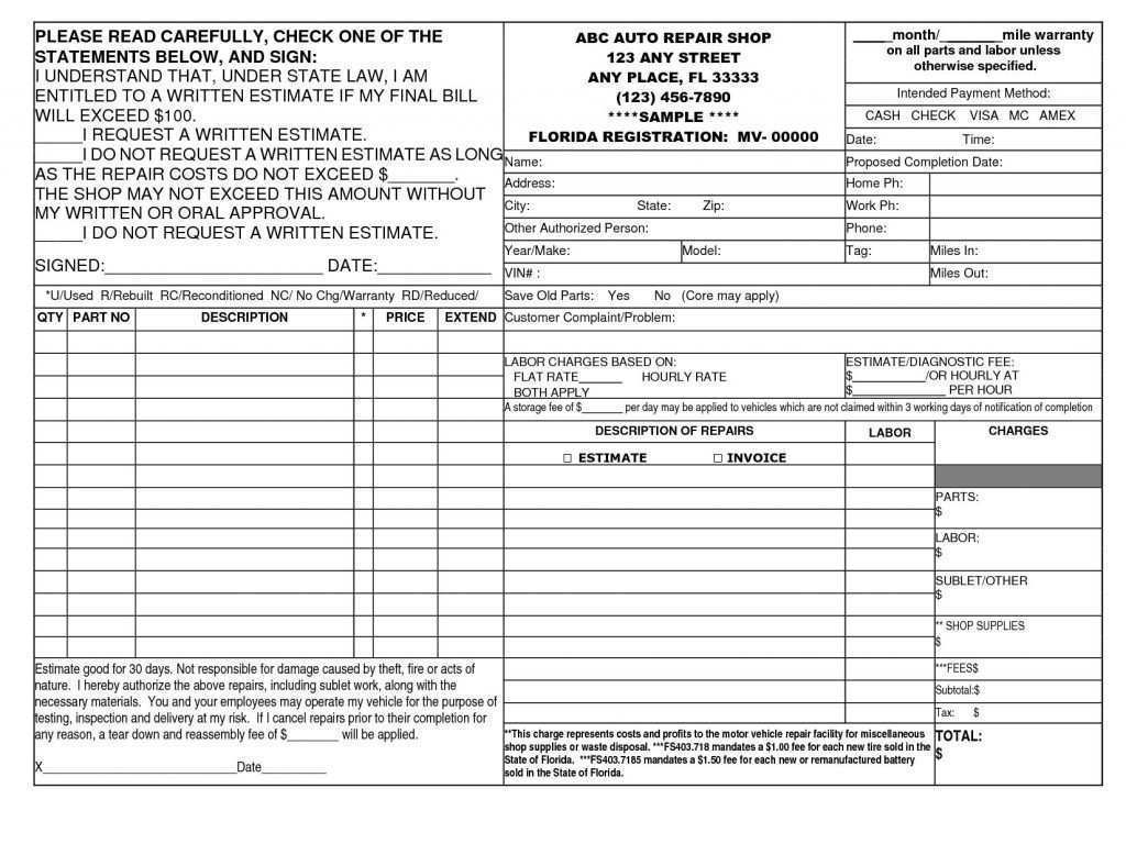 Auto Repair Invoice Template Quickbooks Cards Design Templates
