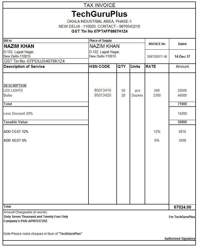 Gst Tax Invoice Format Rules Cards Design Templates