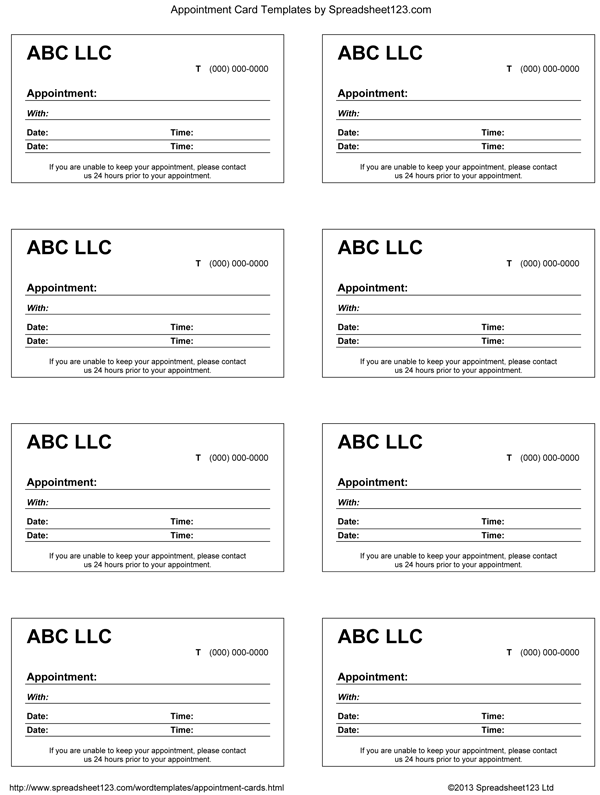 Free Printable Appointment Cards