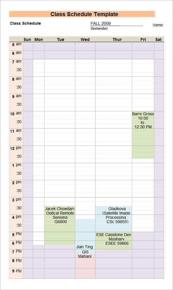 56 Free Printable Weekly Class Schedule Template Pdf Templates By 