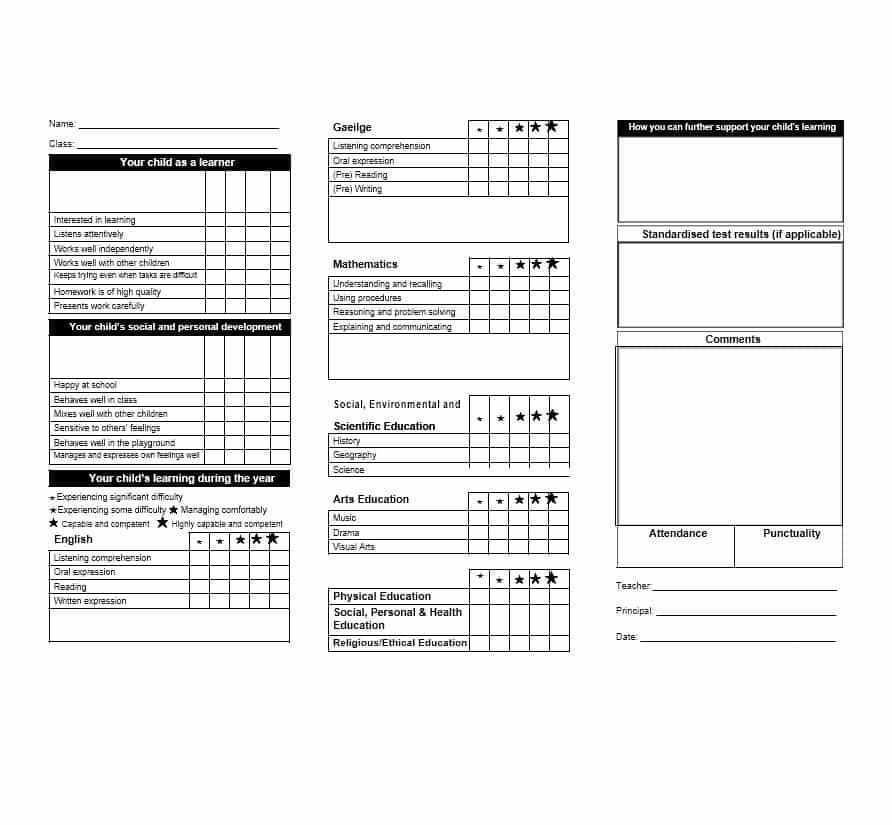 Homeschool Middle School Report Card Template Free Cards Design Templates