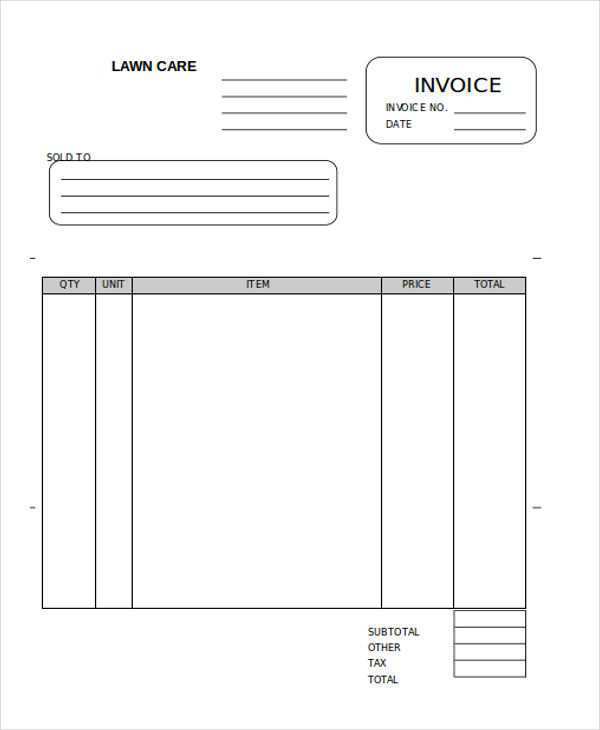 Blank Printable Lawn Care Invoice Template