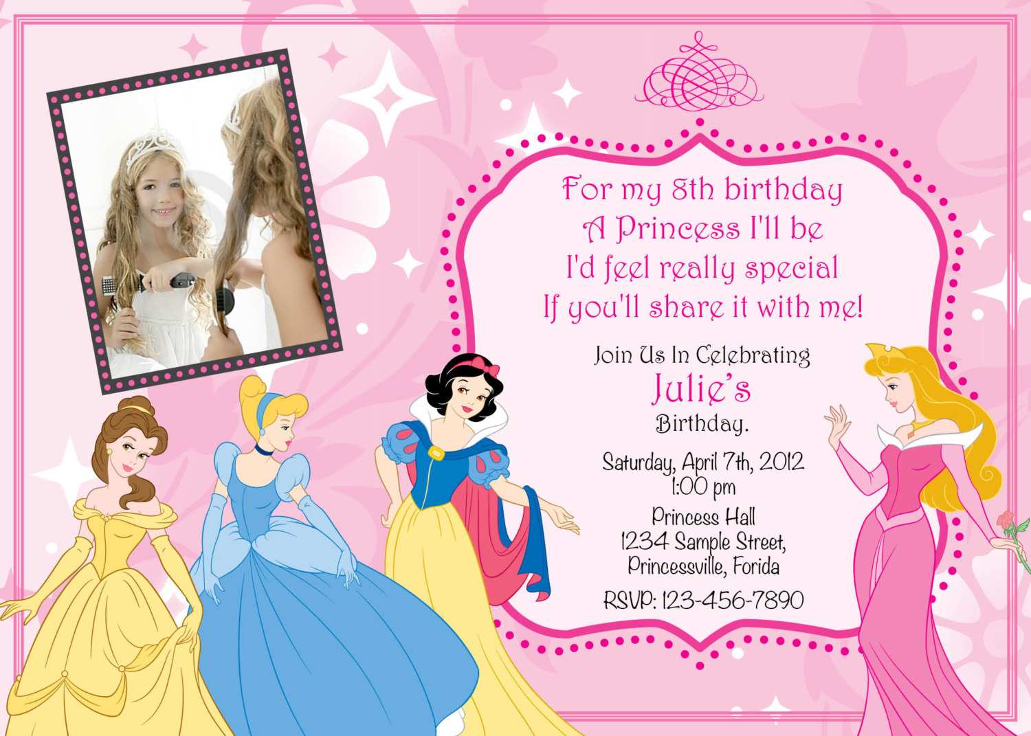92 Format Disney Princess Birthday Invitation Template Templates For 